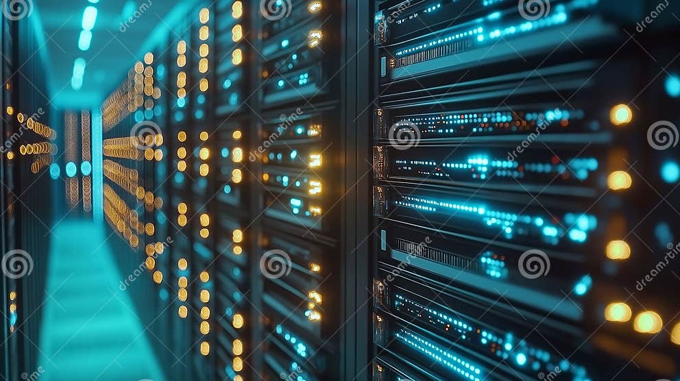 Data Centers Filled with Rows of Servers with Blinking Lights Stock ...