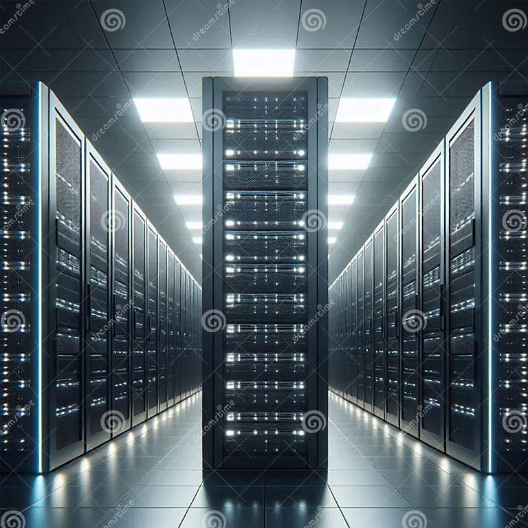 Data Centers Filled with Rows of Servers that Flicker on and Off As a ...