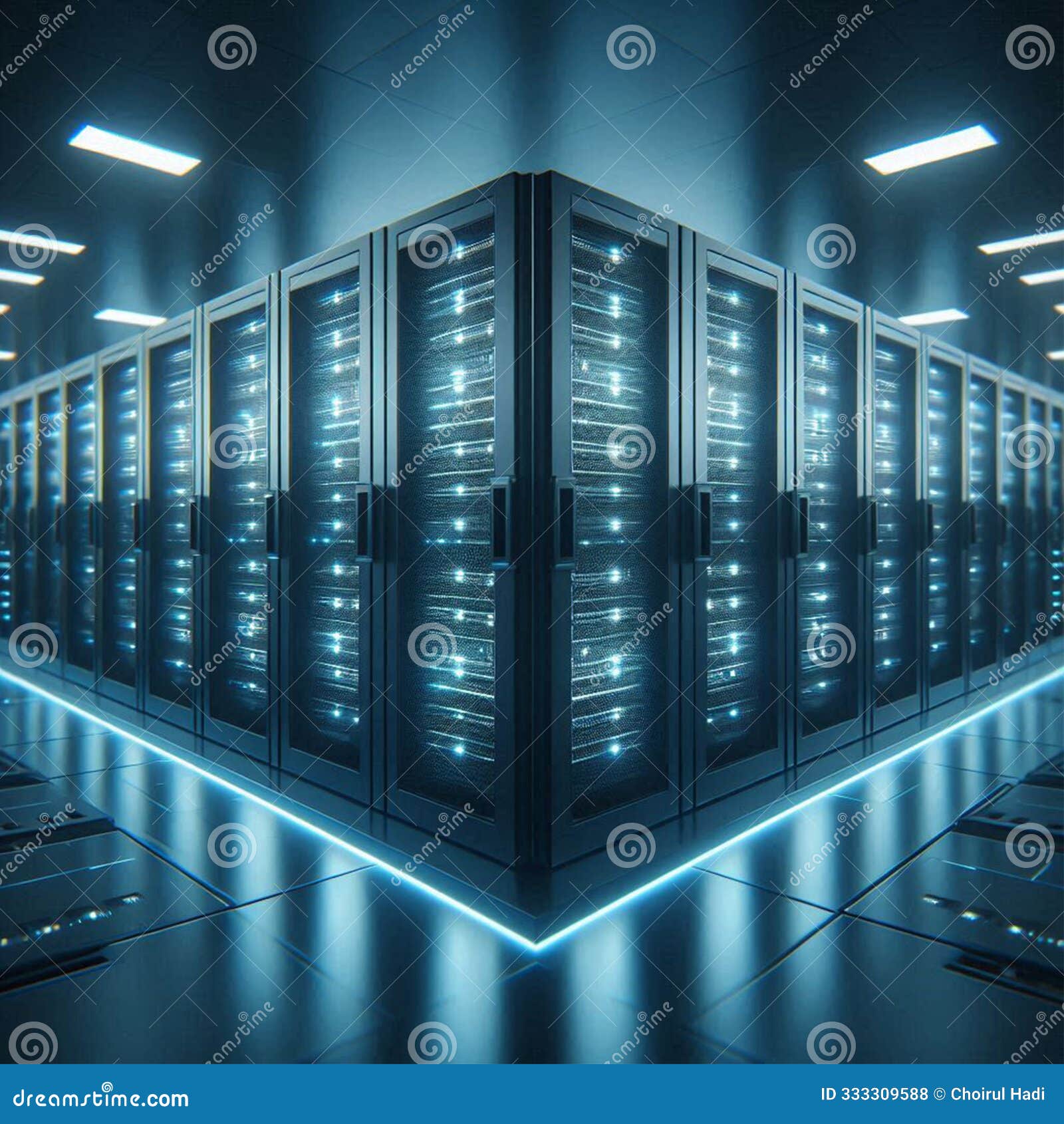 Data Centers Filled with Rows of Servers that Flicker on and Off As a ...