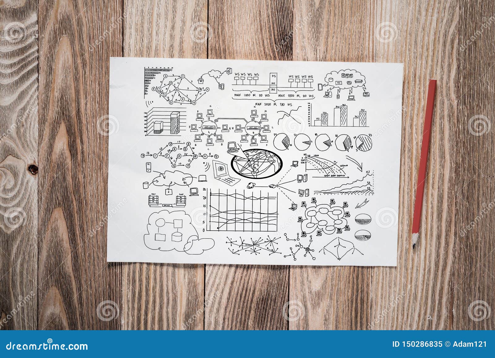 Data Centre Engineering Pencil Hand Drawn Stock Image - Image of graph ...