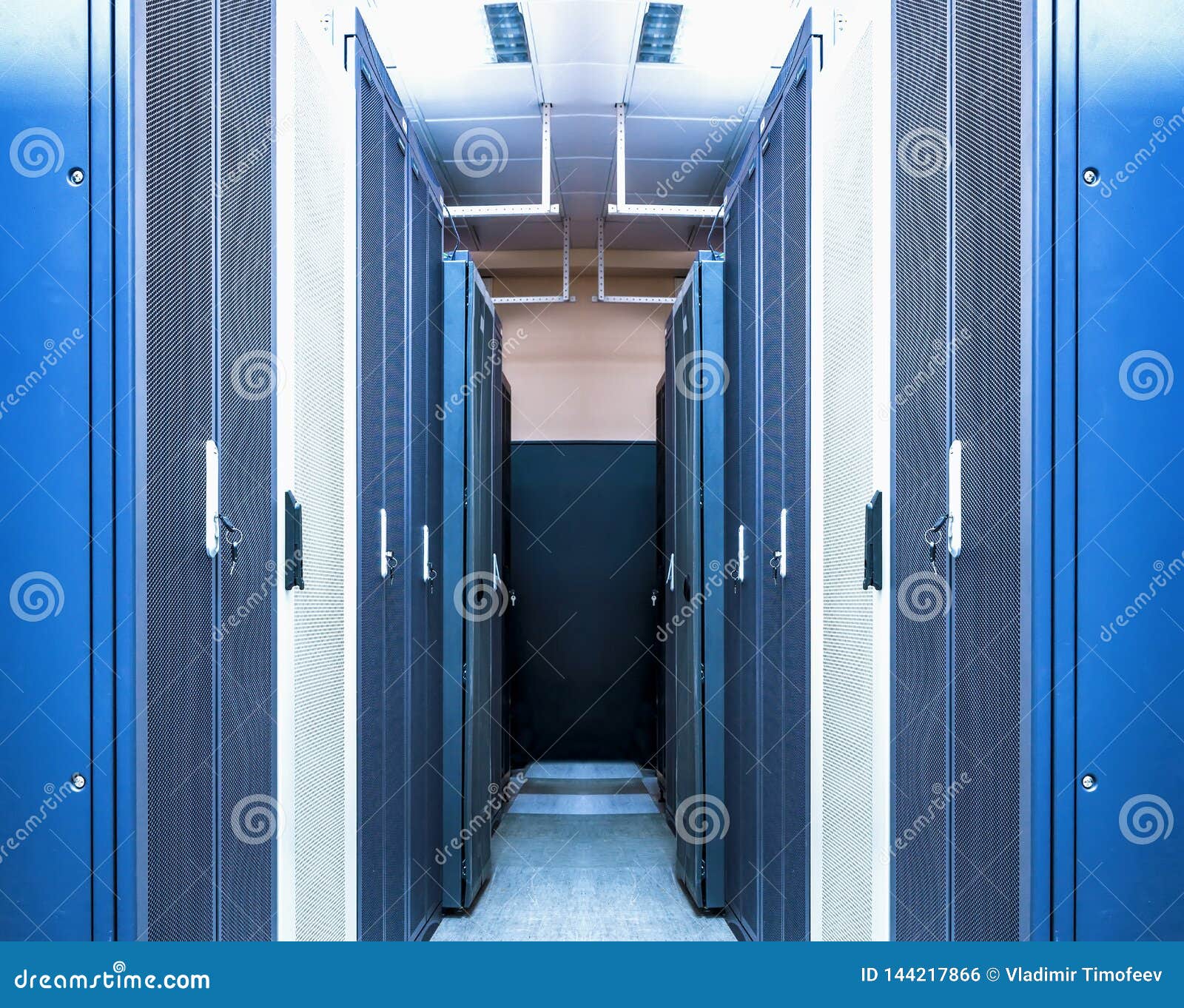Data Centre Interior with Server Racks of Hardware Equipment Performing ...