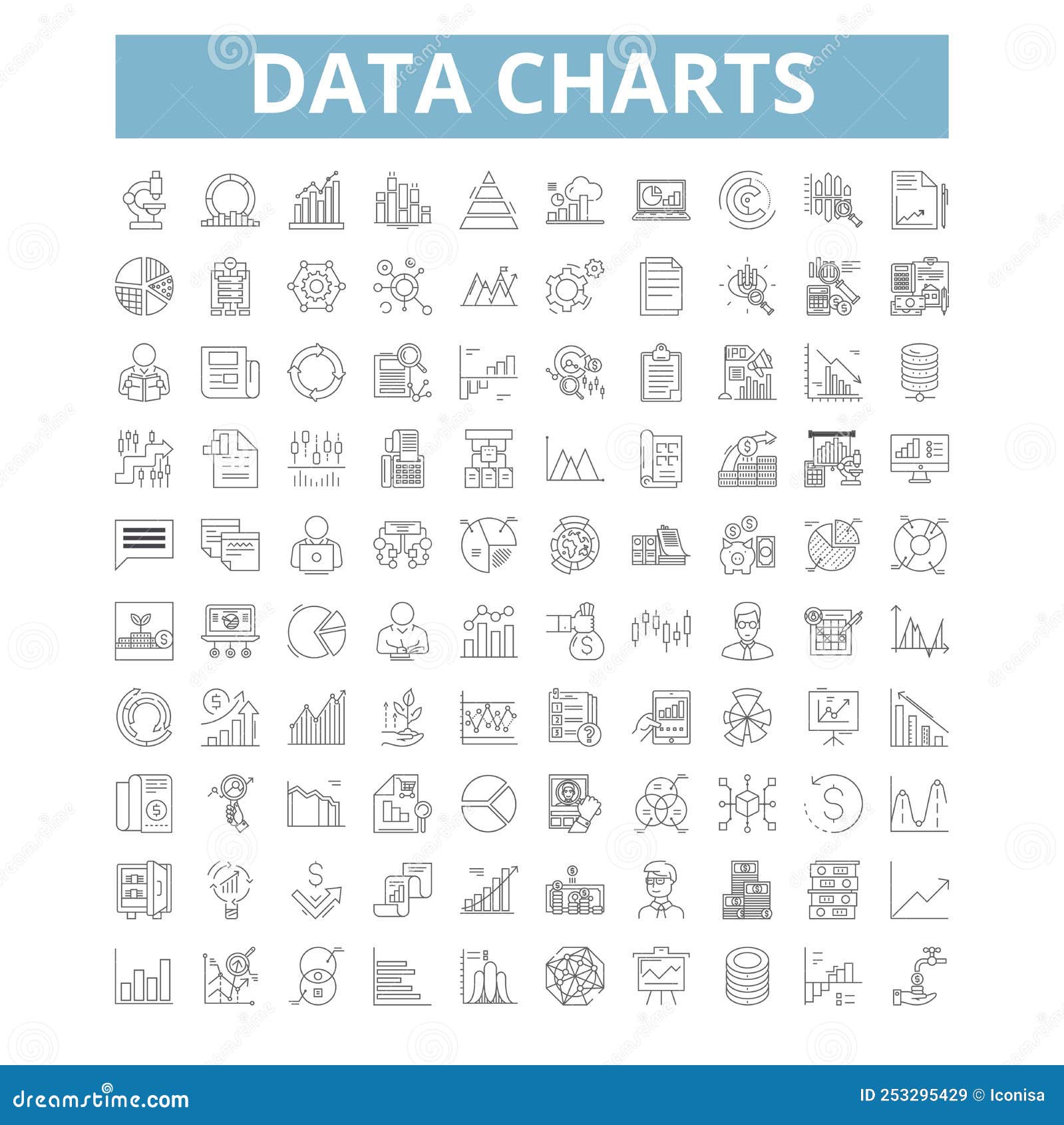 Data Charts Icons, Line Symbols, Web Signs, Vector Set, Isolated ...