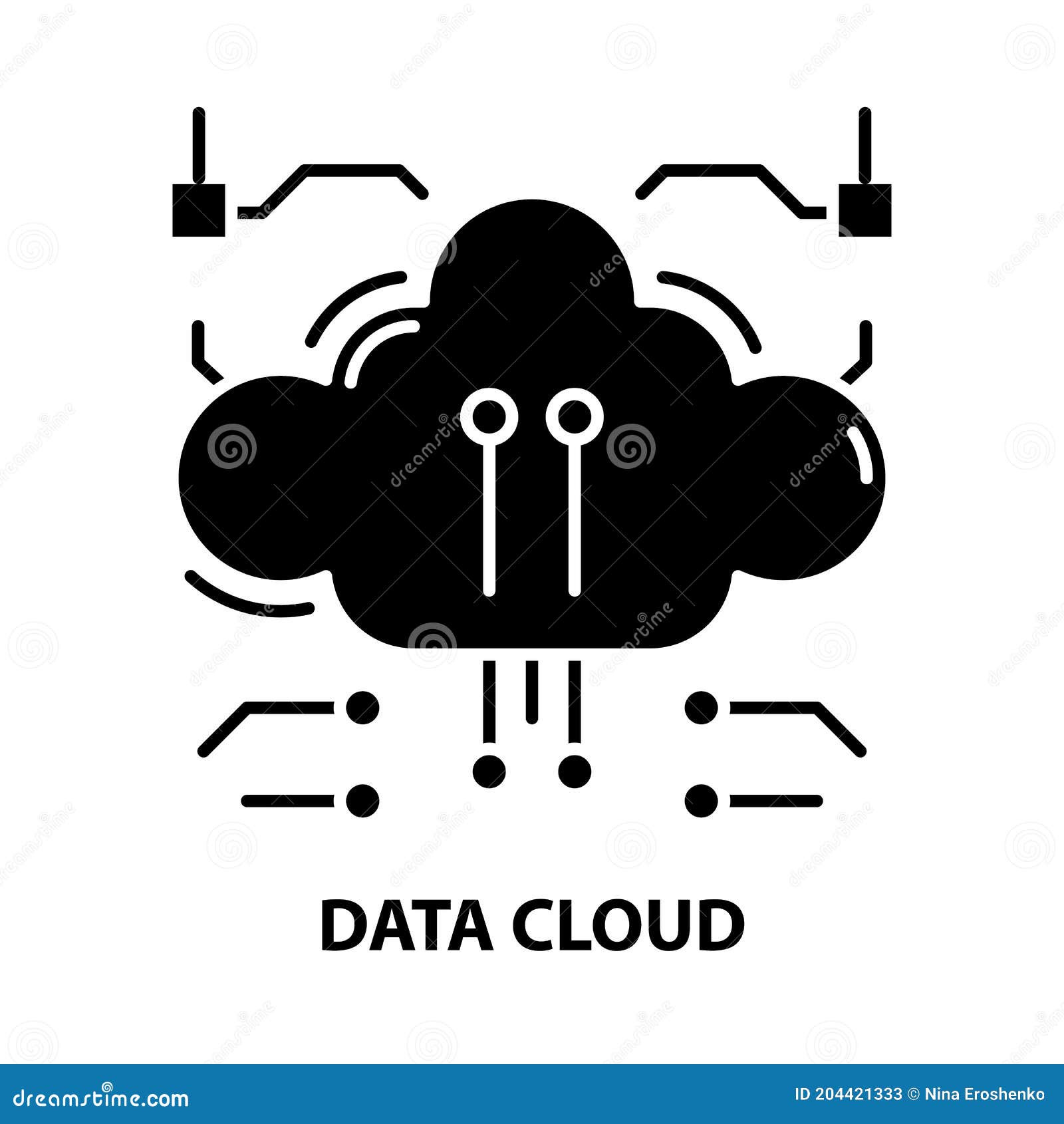 Data Cloud Icon, Black Vector Sign with Editable Strokes, Concept ...