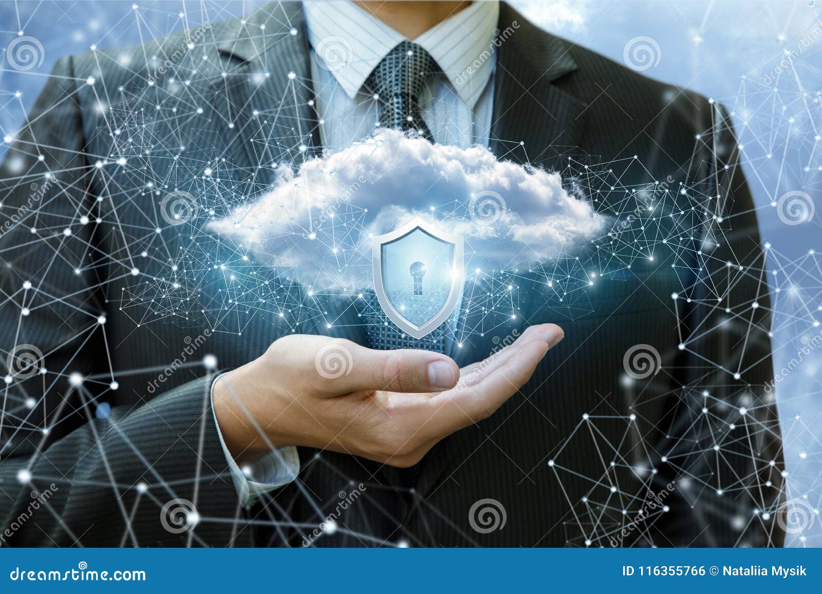 Data Cloud with a Protective Shield in the Hand. Stock Photo - Image of ...