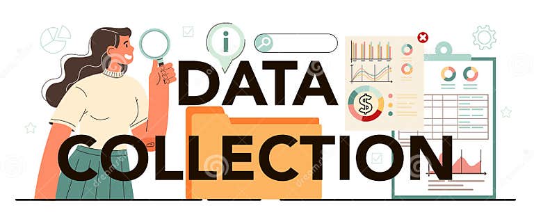 Data Collection Typographic Header. Statistician Processing Information ...