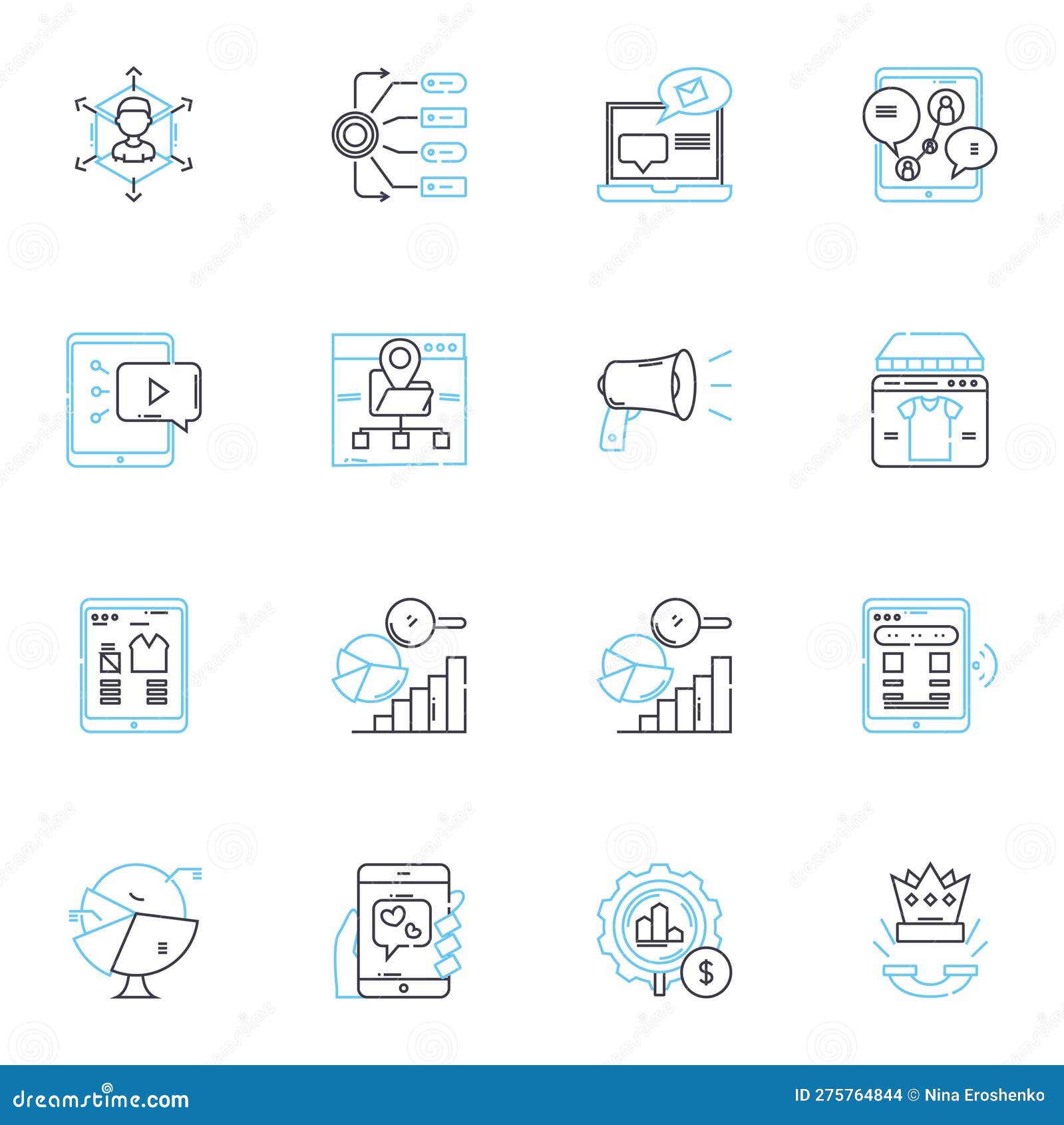 Data Commerce Linear Icons Set. Analytics, Online, Big Data ...