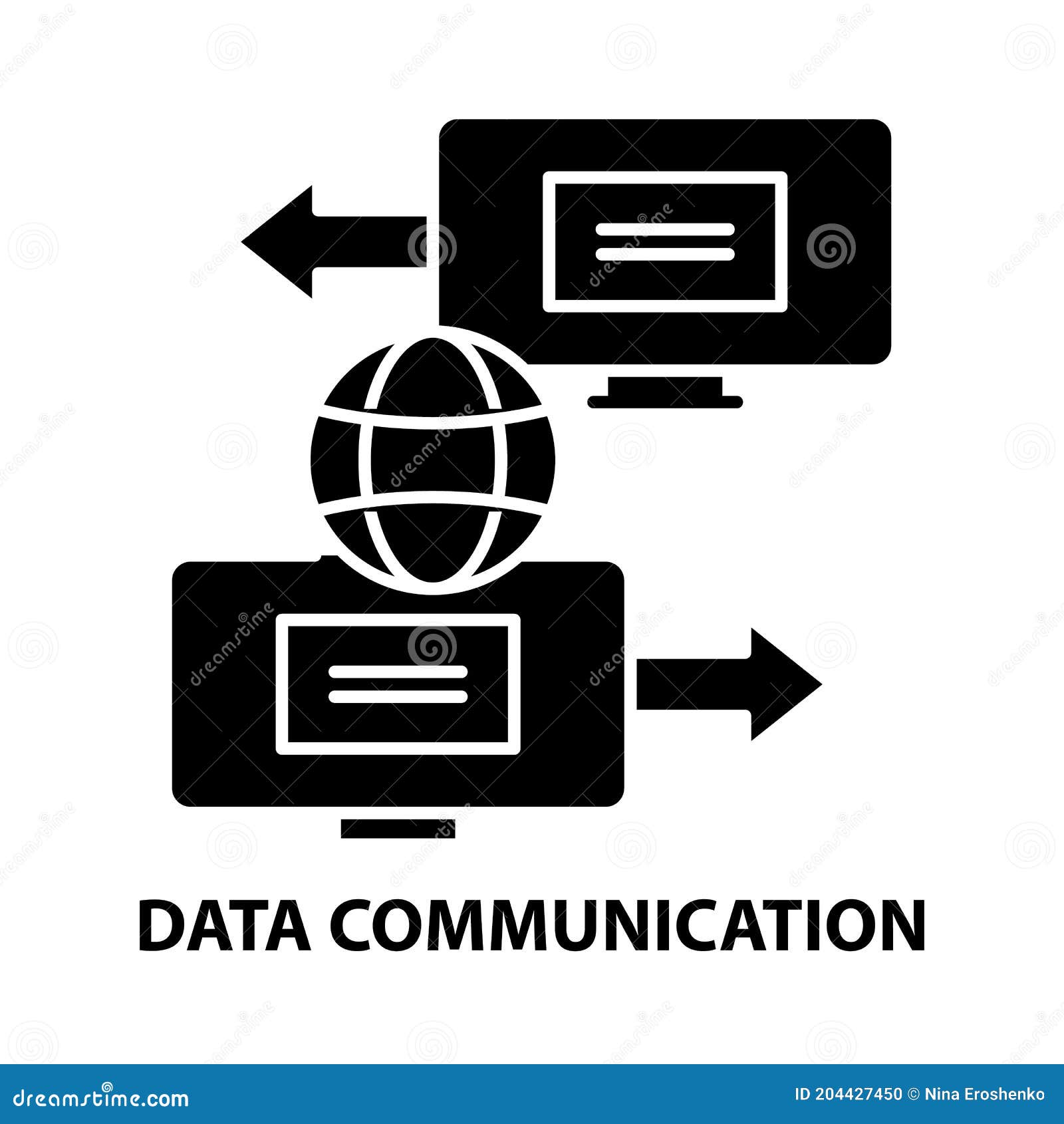 Data Communication Icon, Black Vector Sign with Editable Strokes ...