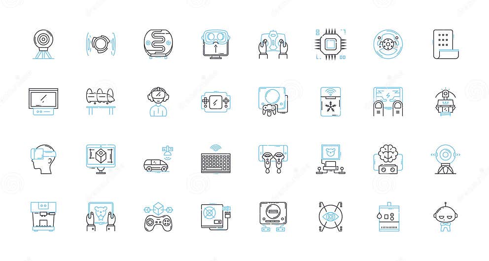 Data Computing Linear Icons Set. Analytics, Statistics, Algorithms, Machine Learning ...