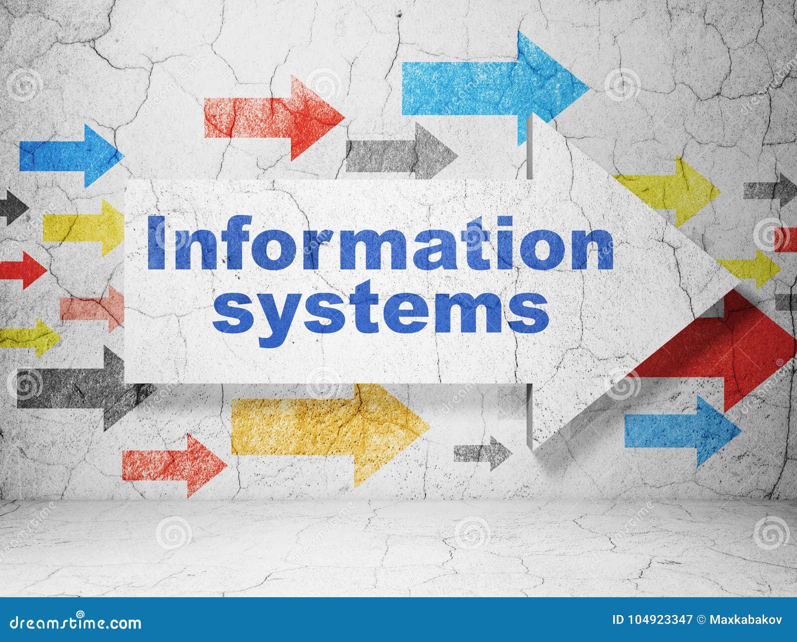 Data Concept: Arrow with Information Systems on Grunge Wall Background ...