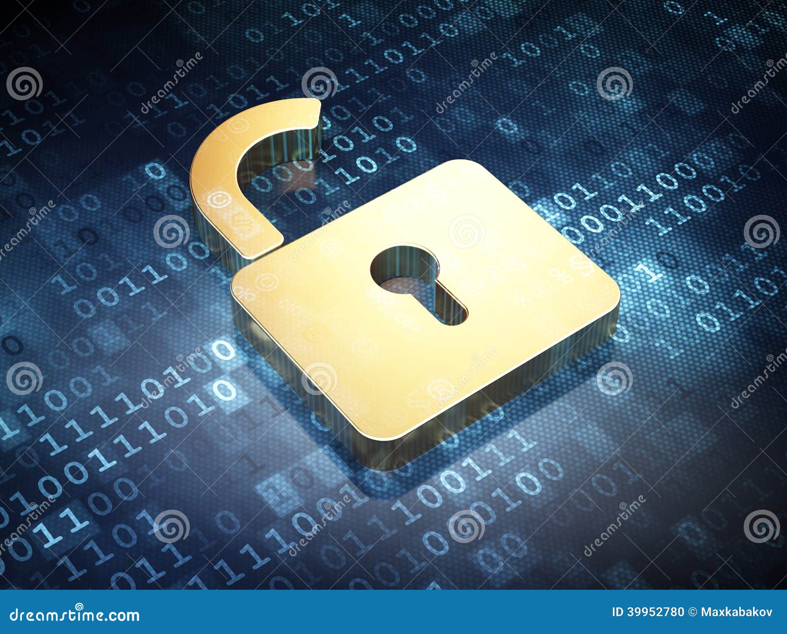 Data Concept: Golden Opened Padlock on Digital Stock Illustration ...