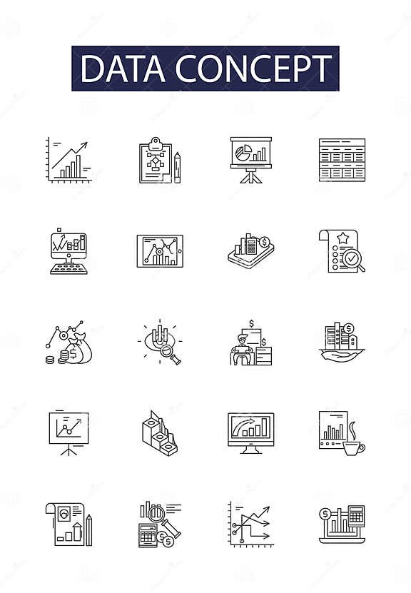 Data Concept Line Vector Icons and Signs. Concept, Analytics, Insight, Processing, Storage ...