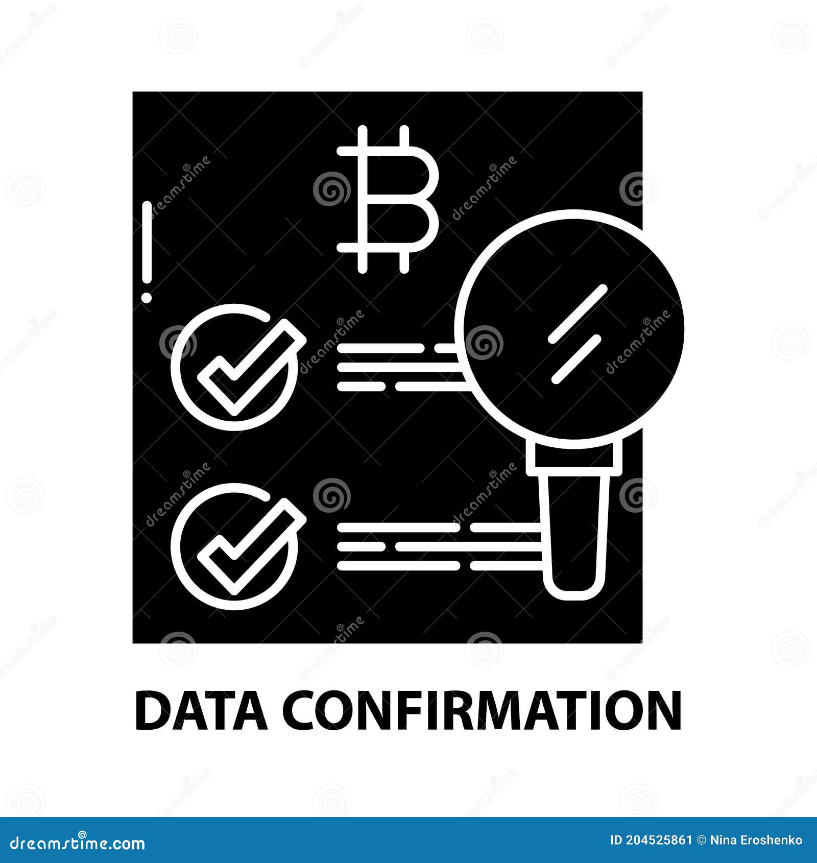 Data Confirmation Icon, Black Vector Sign with Editable Strokes ...