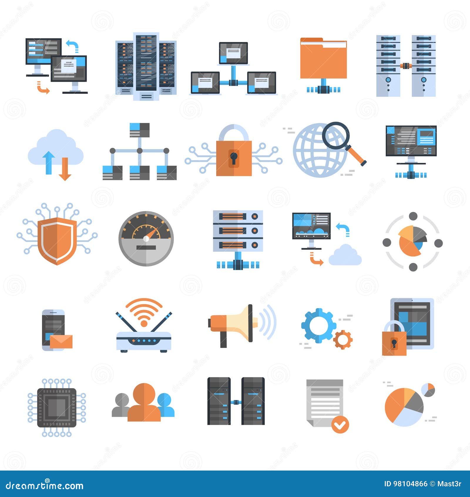 Data Connection Icons Set Cloud Computer Protection Database Synchronize Technology Concept