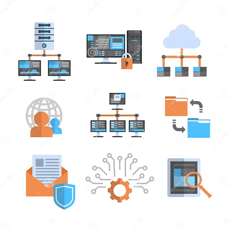 Data Connection Icons Set Cloud Computer Protection Hosting Server Database Synchronize ...