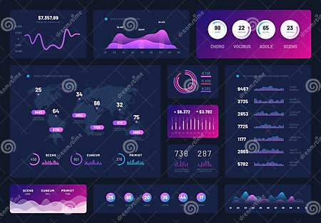 Data Dashboard. Modern Infographic Ui Interface, Admin Panel with Graphs, Chart and Diagrams ...