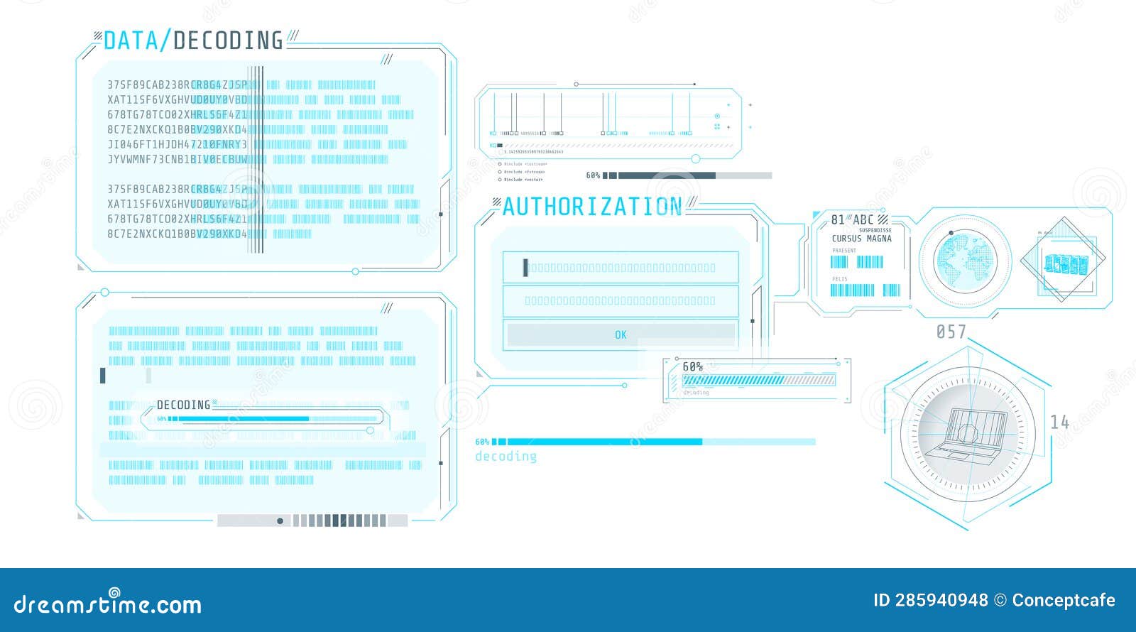 Data Decoding Program Screen with Authorization Window. Stock Vector - Illustration of elements ...