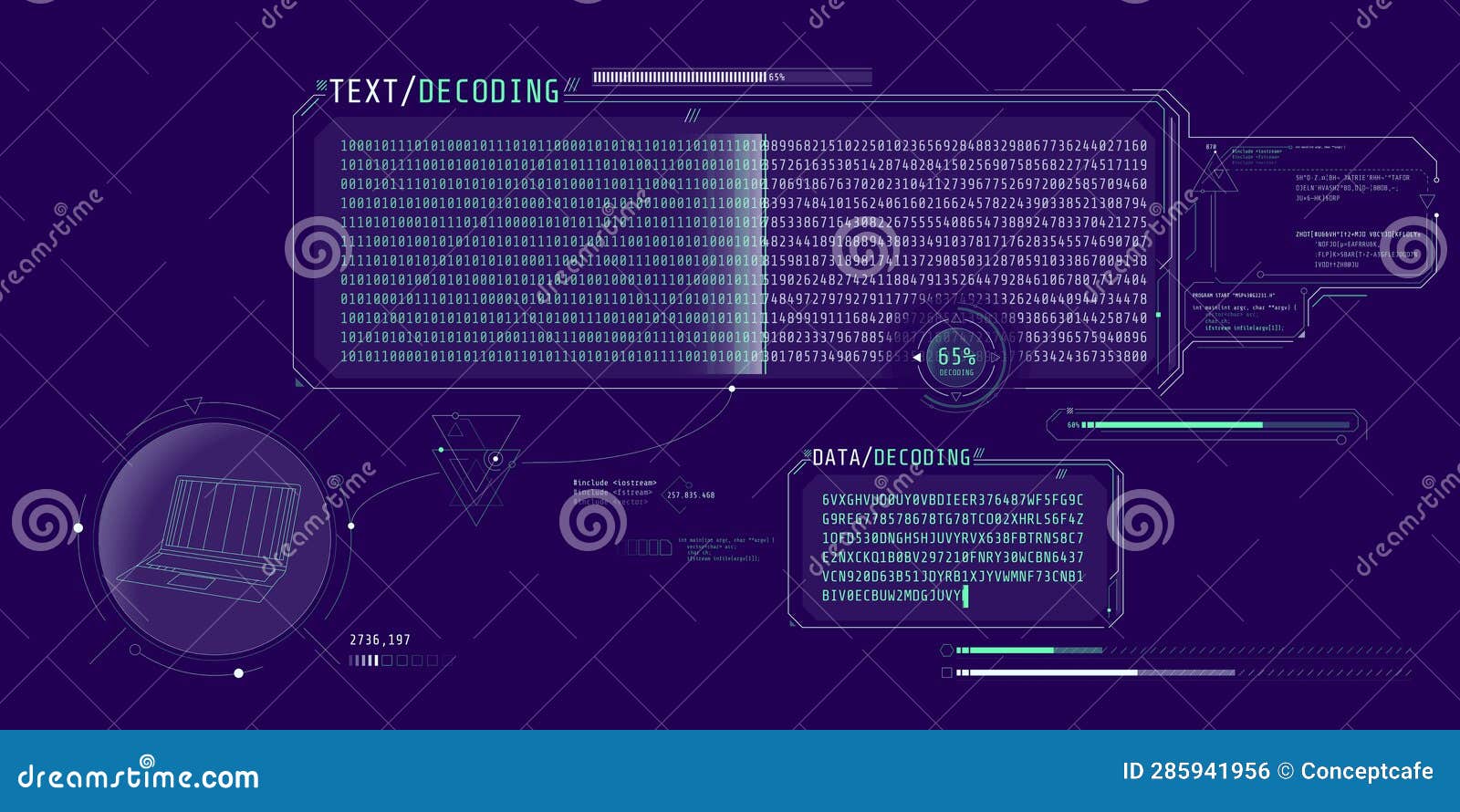 Data Decryption Screen With Text Decoding Window. Vector Illustration | CartoonDealer.com #289022686
