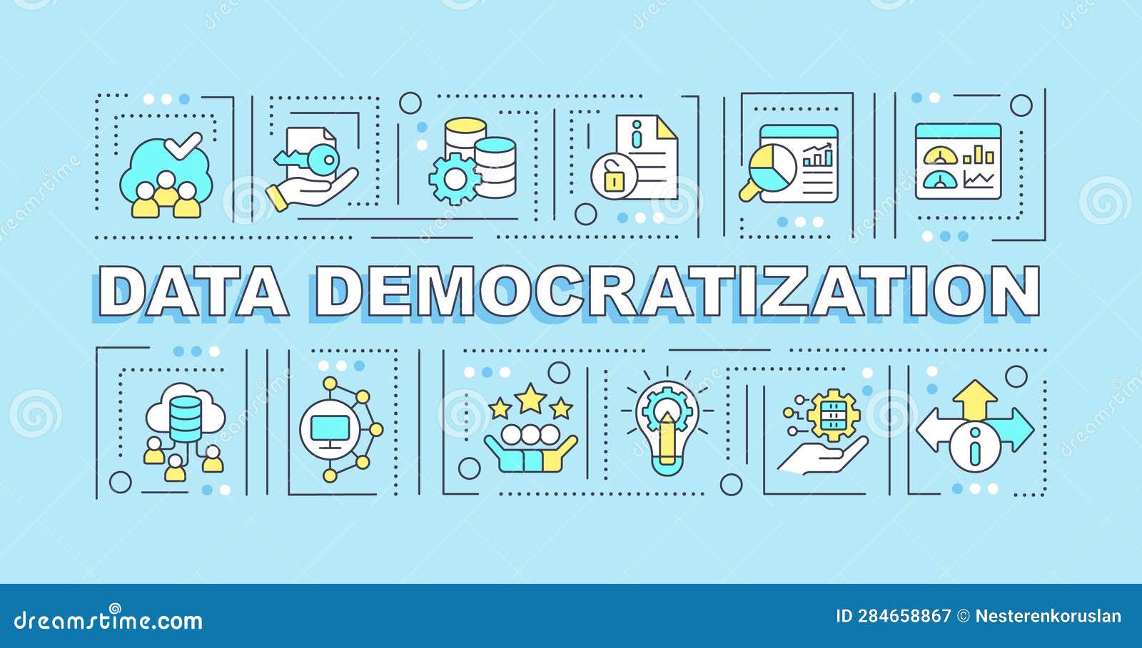 2d Data Democratization Concept Linear Icon Vector Illustration