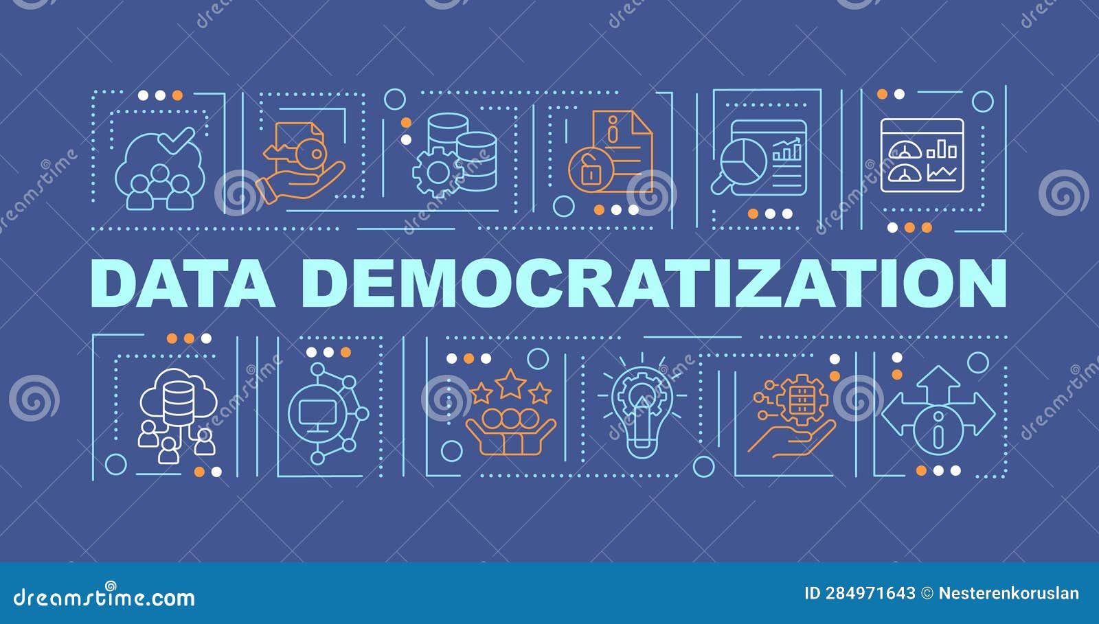 Data Democratization Text With Linear Icons Stock Vector Illustration