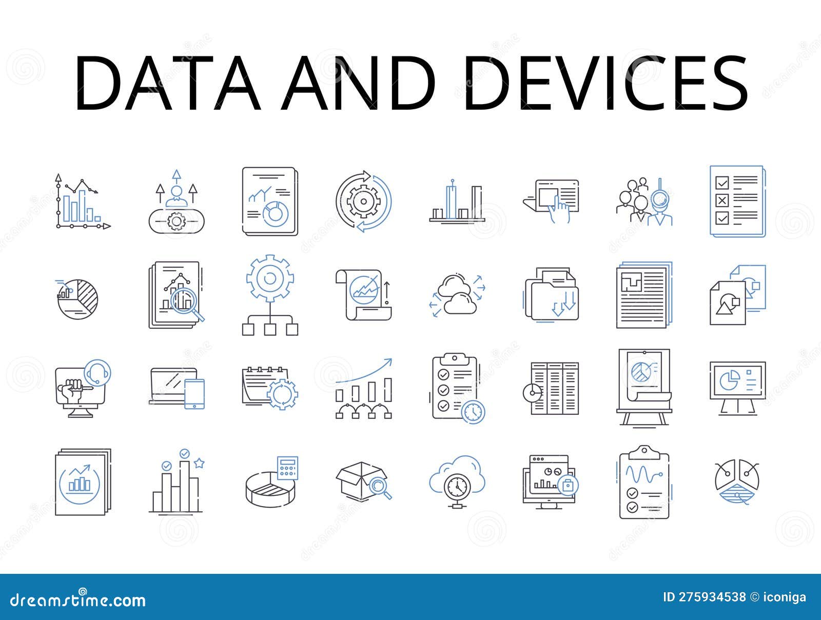 Data and Devices Line Icons Collection. Information and Gadgets, Stats ... Data and Devices Line Icons Collection. Information and Gadgets, Stats ...
