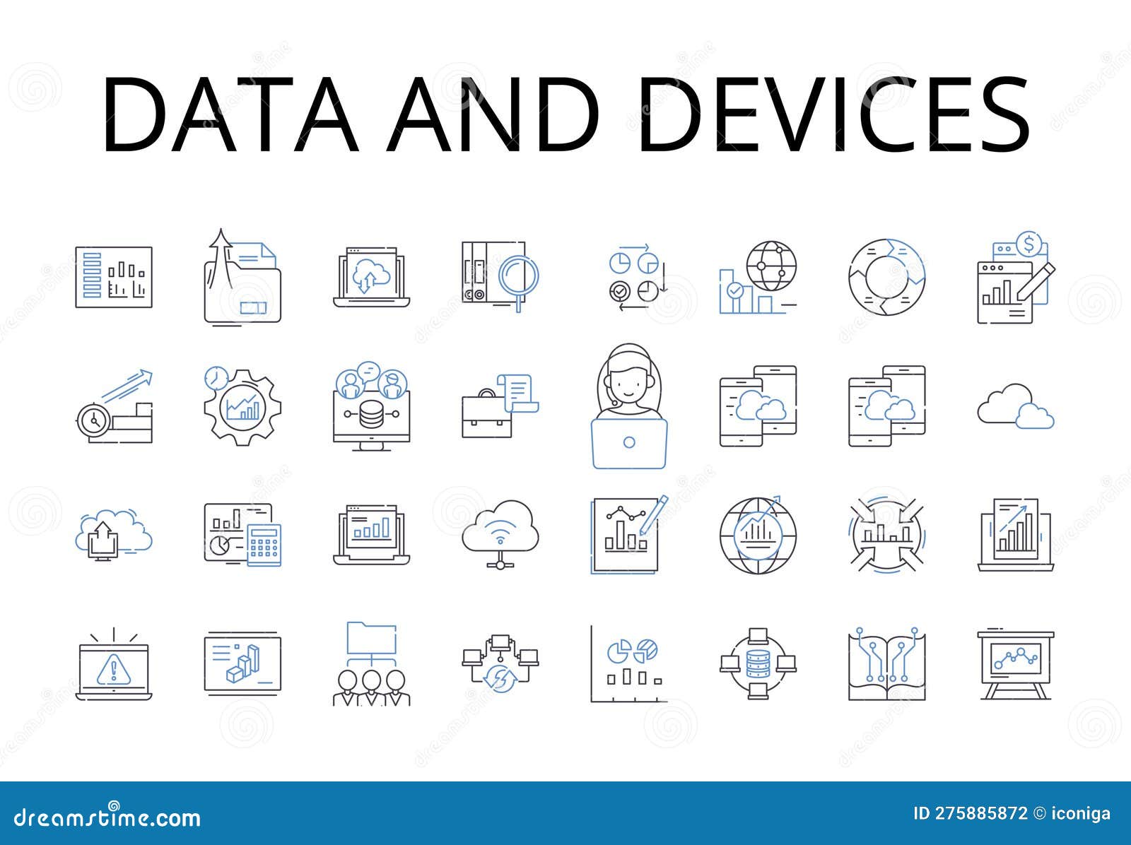 Data And Devices Line Icons Collection. Information And Gadgets, Stats ...