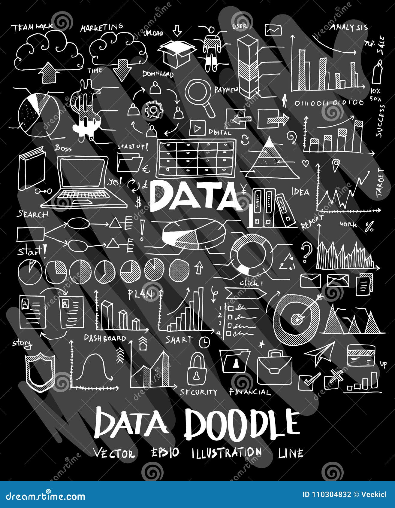 Data Doodle Illustration Wallpaper Background Line Sketch Style Stock ...