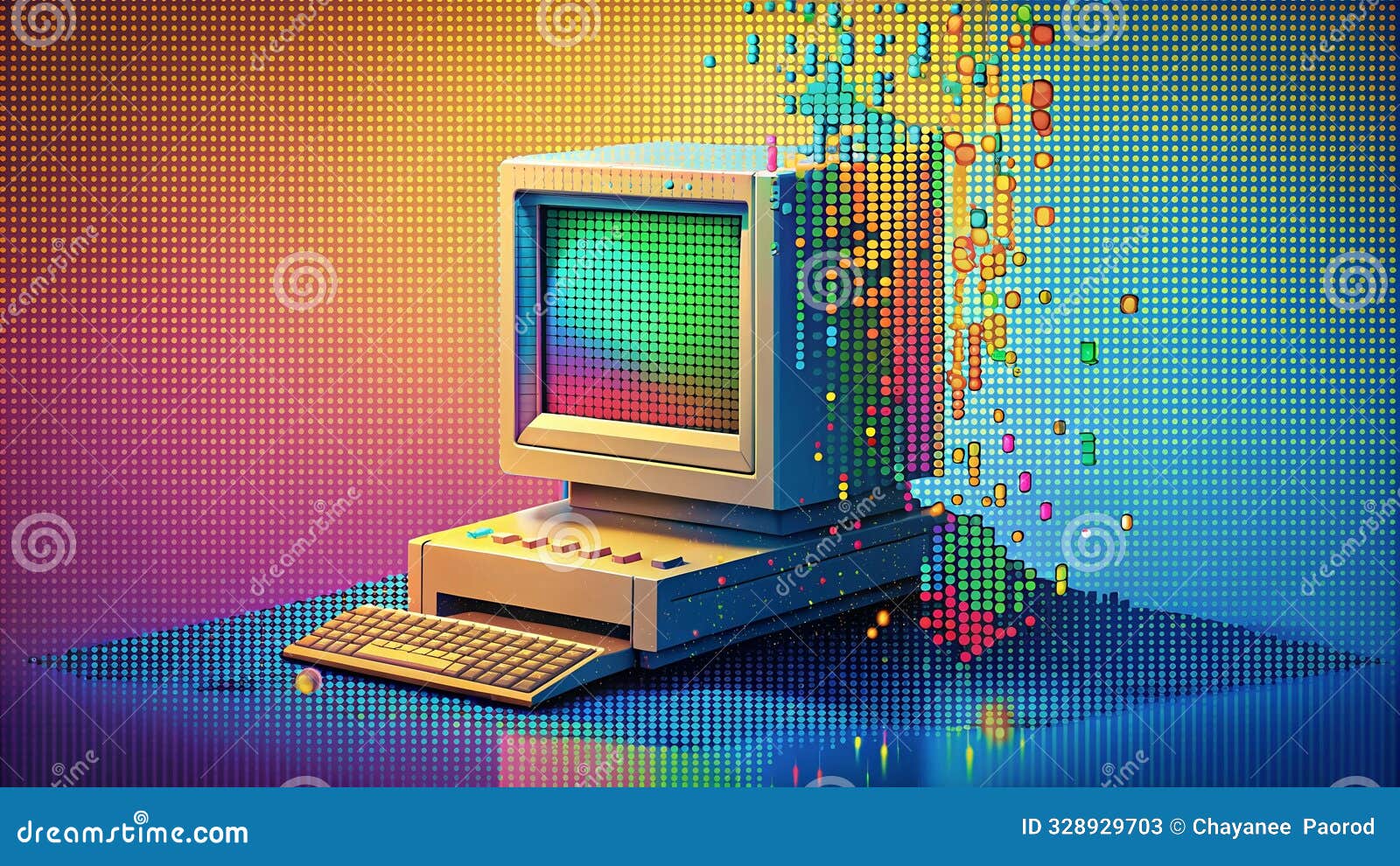 Data Drip: a Halftone Computer Leaking Colorful Pixels AI Generated ...