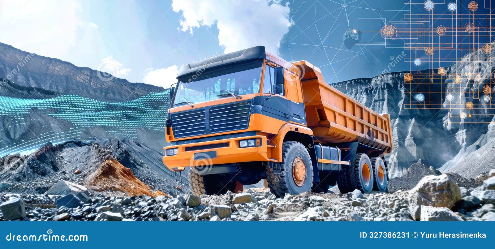 A Data-driven Dump Truck Navigates a Rocky Terrain, with Futuristic ...