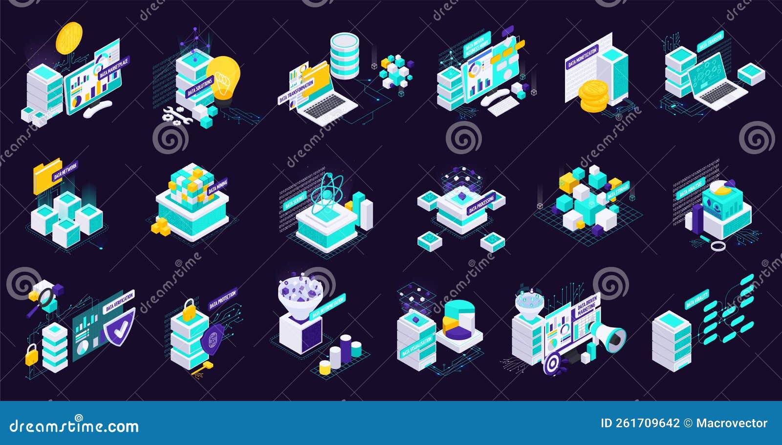 Data Economy Isometric Set stock illustration. Illustration of communication - 261709642