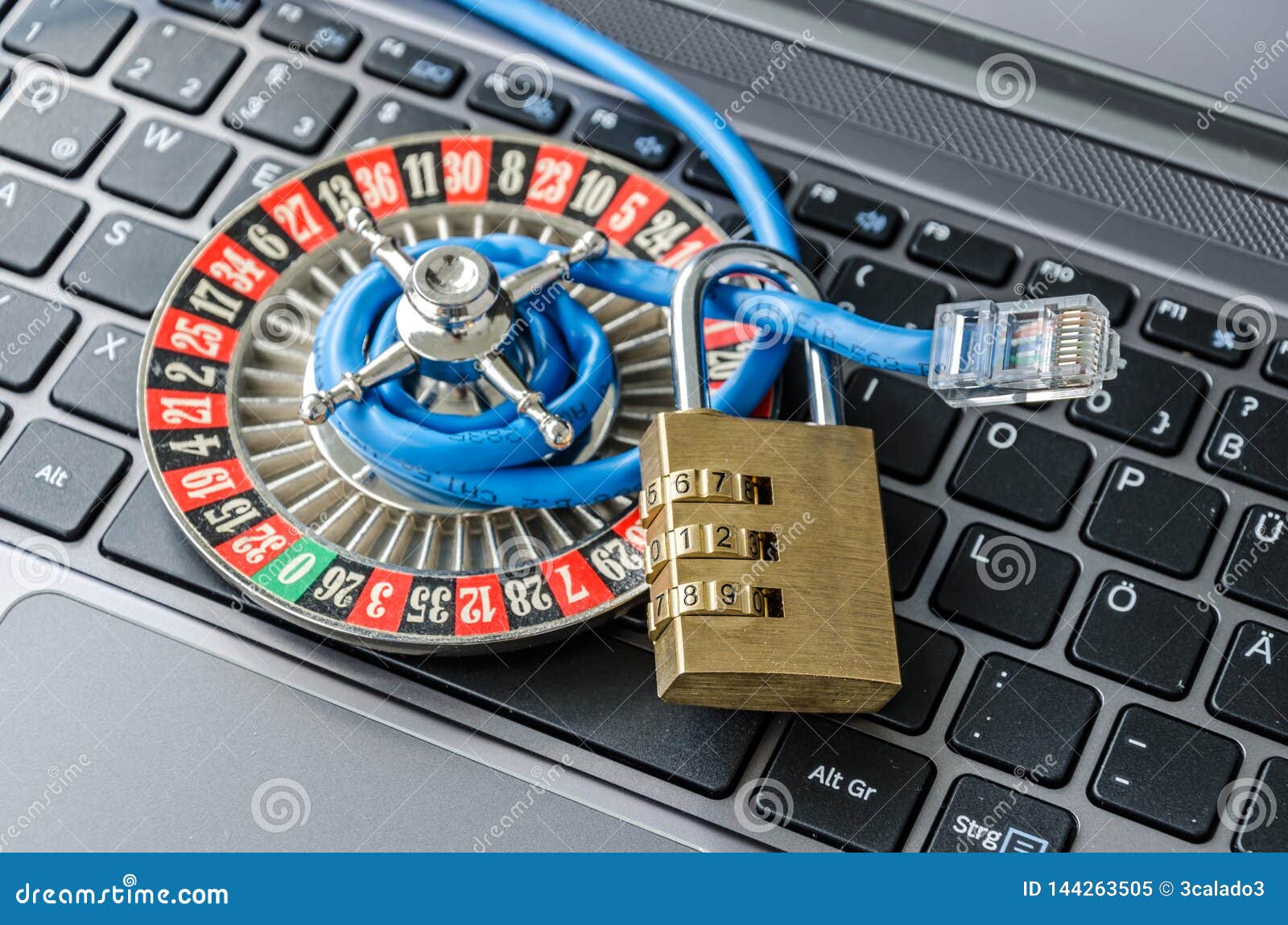 Data Encryption or Anonymization Symbolized by Cable, Padlock and ...