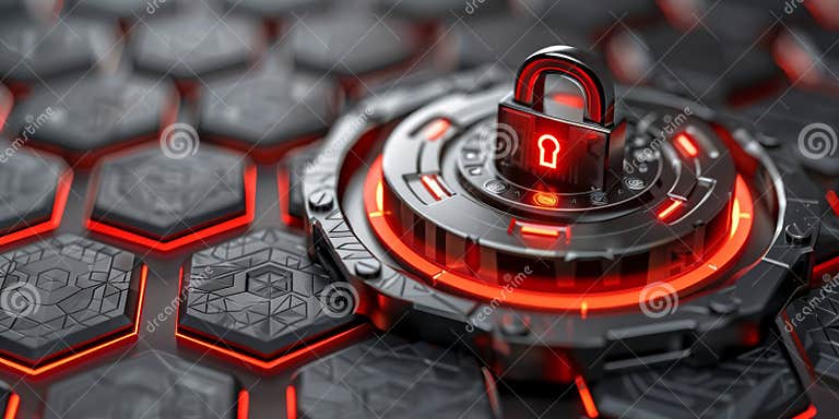 Data Encryption Depicted with a Padlock Surrounded by Hexagonal ...