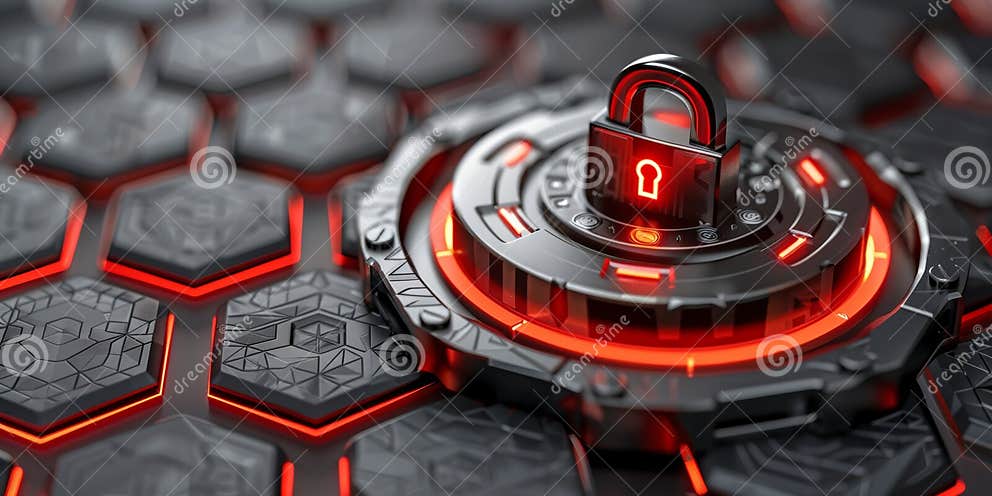 Data Encryption Depicted with a Padlock Surrounded by Hexagonal ...