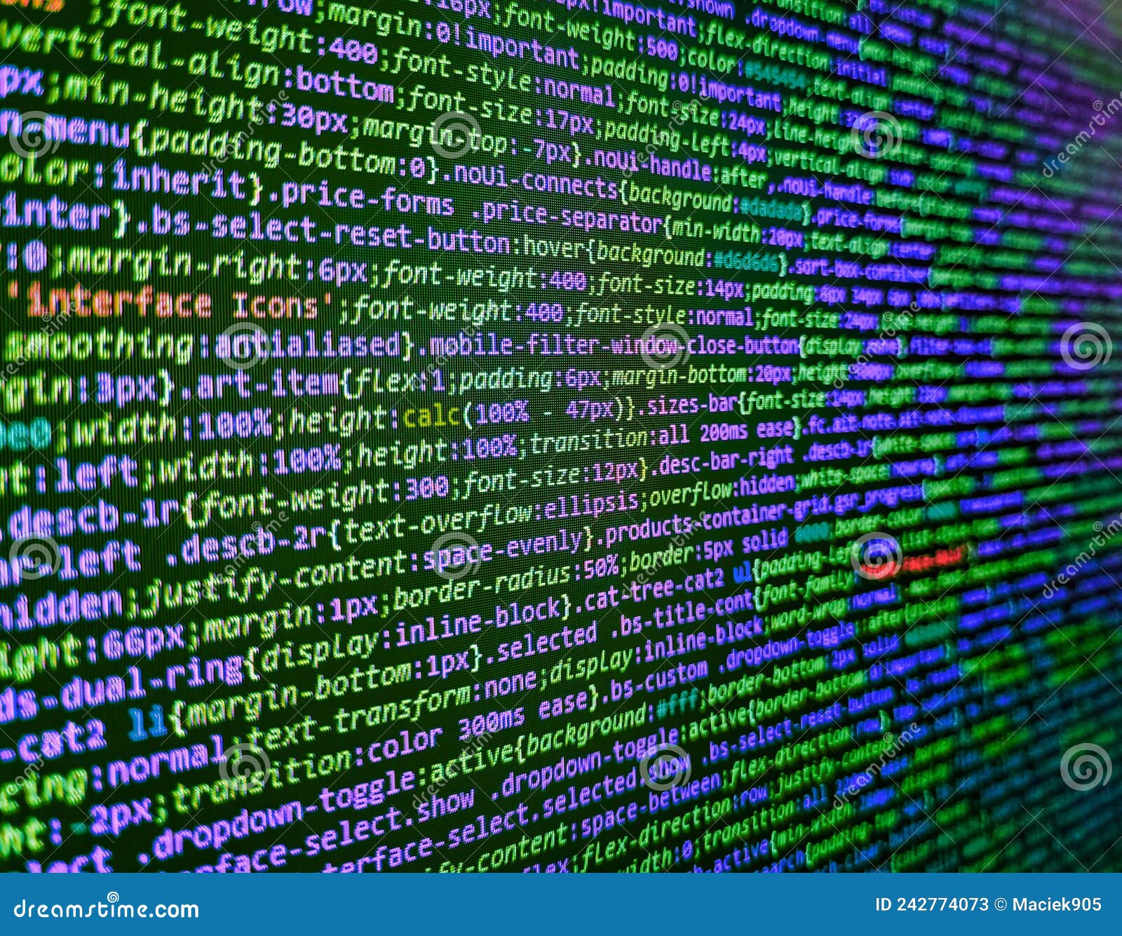 Data Encryption Security Code On A Computer Display Close Up New Technology Revolution Stock