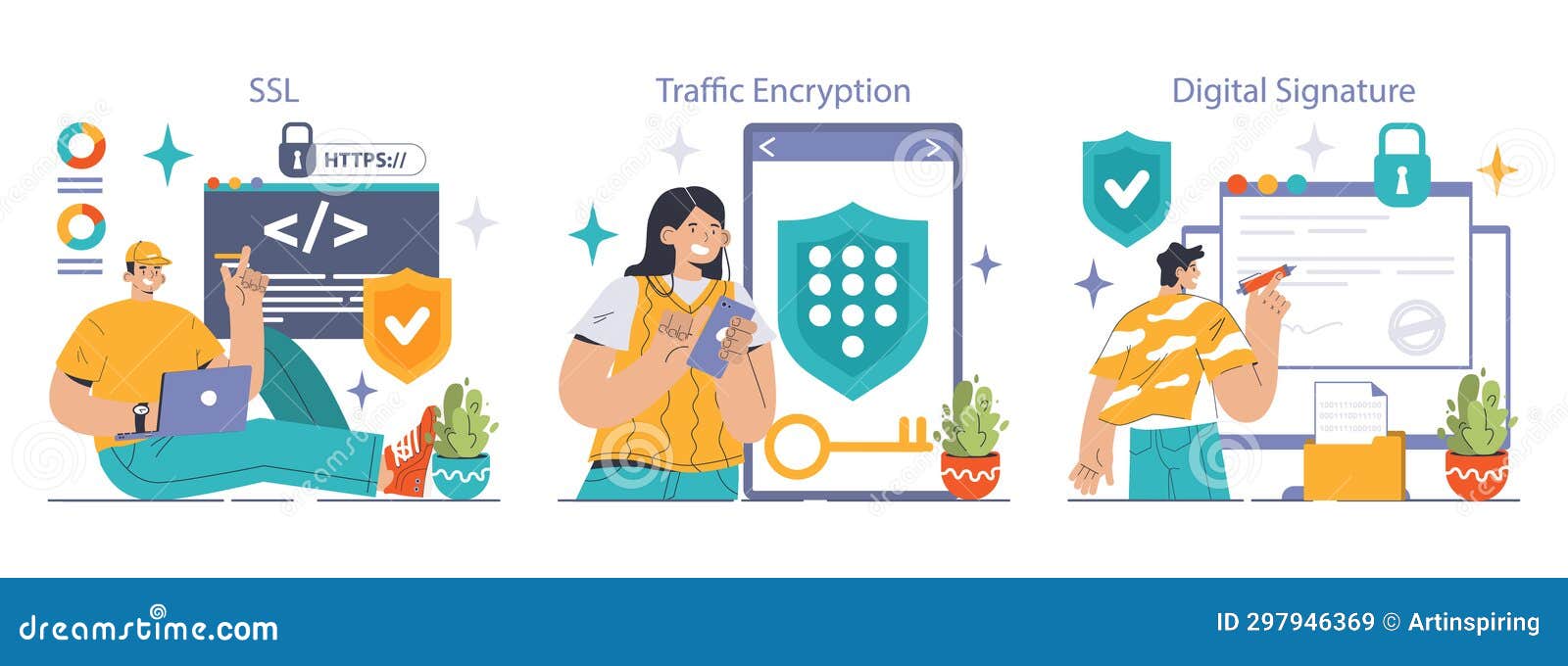 Data Encryption Set Personal Information Internet Access Or Database Stock Vector