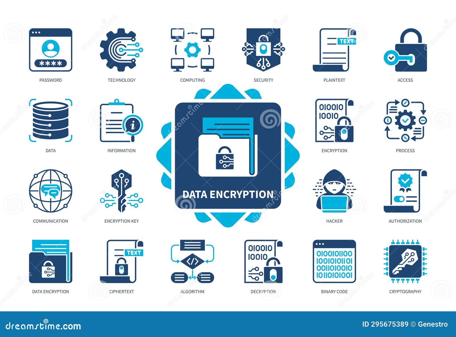 Data Encryption Solid Icon Set Stock Illustration - Illustration of encryption, decryption ...