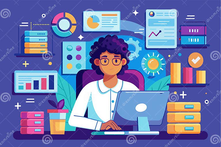 A Data Engineer Analyzes Various Charts and Graphs on a Computer ...