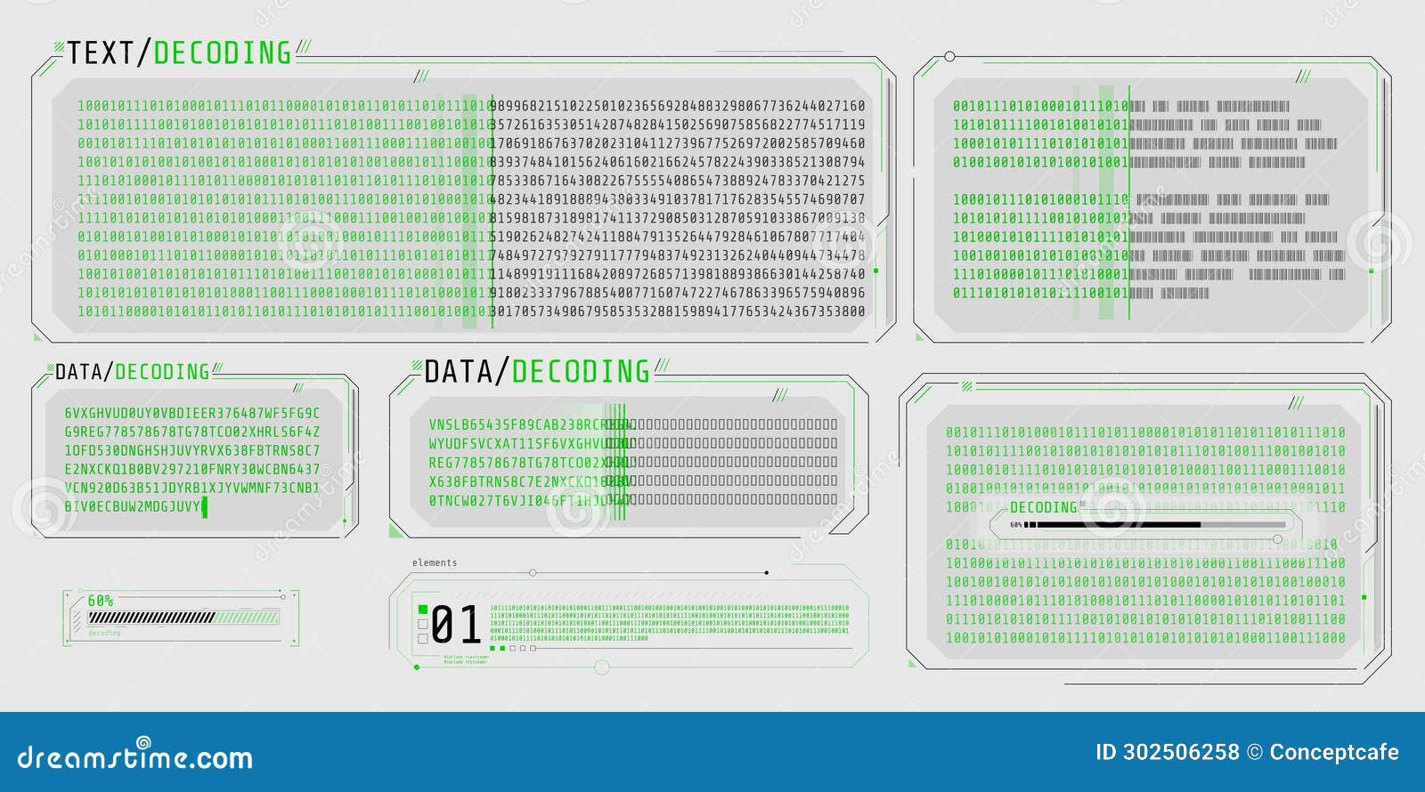 Data Entry and Text Decoding on Futuristic Interface Screen. Stock ...