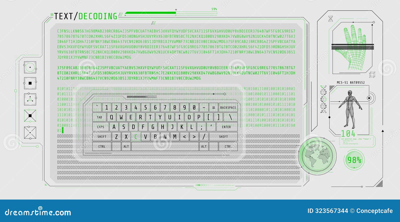 Data Entry and Text Decoding on Futuristic Interface Screen. Stock ...