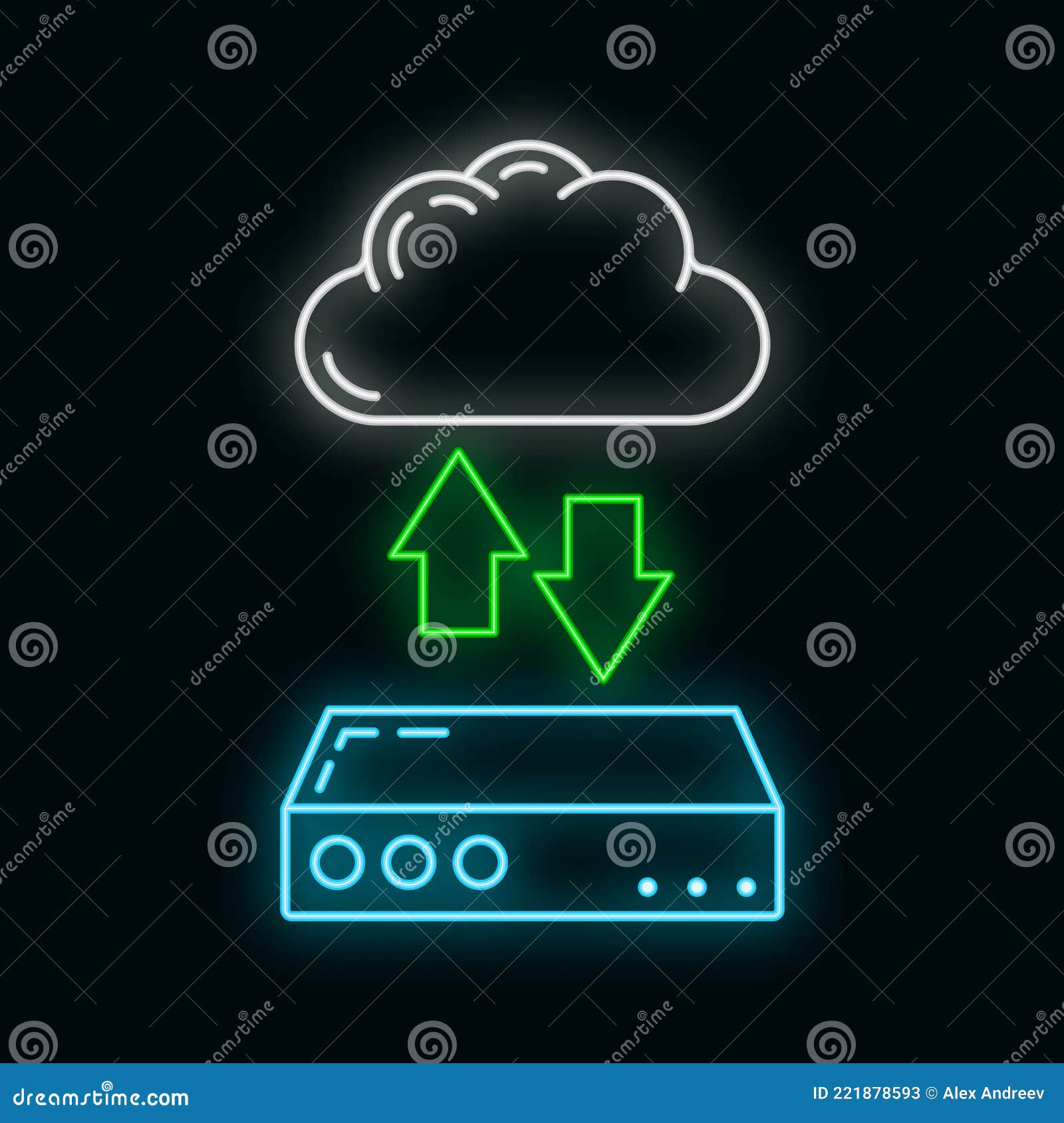 Data Exchange Cloud Icon Glow Neon Style, Remote Info Storage, Database ...