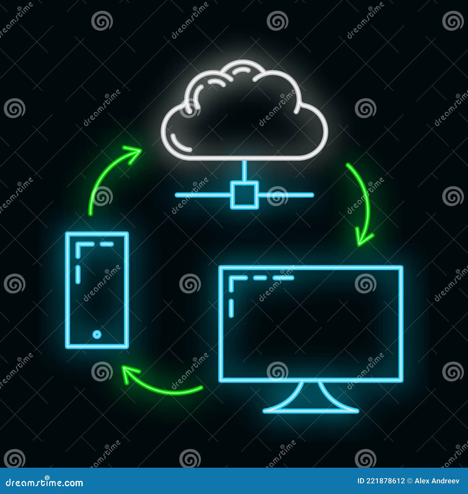 Data Exchange Cloud Icon Glow Neon Style, Remote Info Storage, Database ...