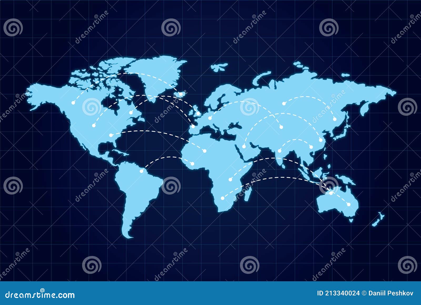 Data Exchange Concept with Blue World Map and Dotted Lines between ...