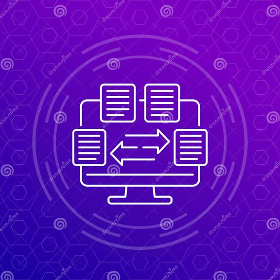 Data Exchange Icon with Documents, Line Vector Stock Vector ...