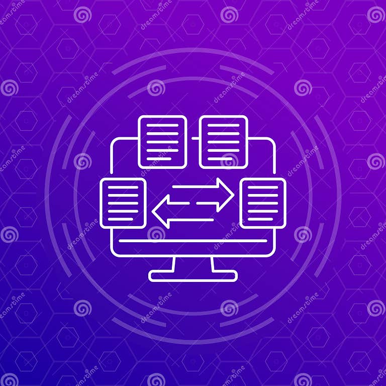 Data Exchange Icon with Documents, Line Vector Stock Vector ...