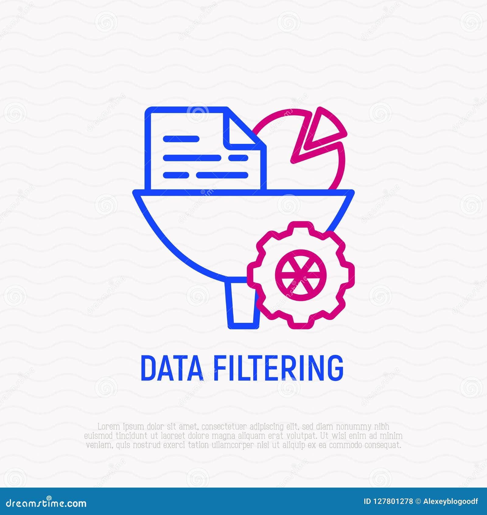 Data Filtering, Infornation through Funnel Thin Line Icon. Modern ...