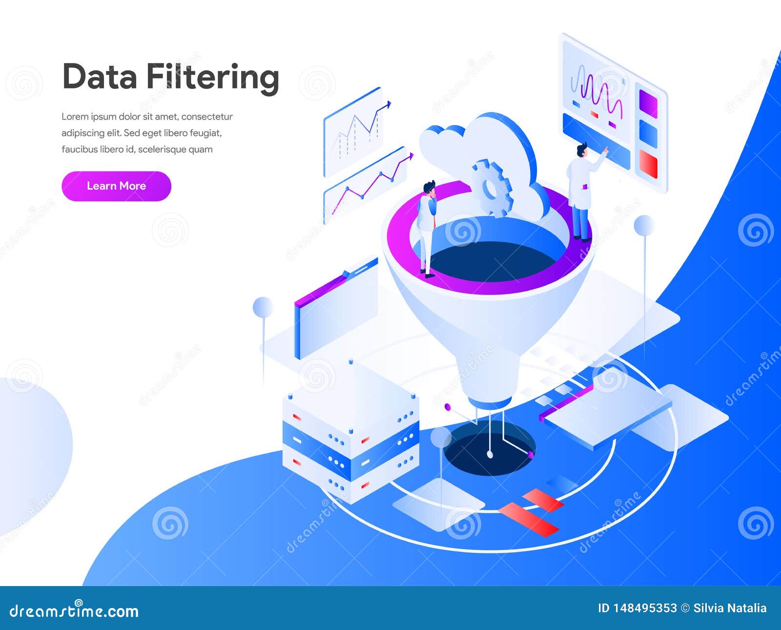 Data Filtering Isometric Illustration Concept. Modern Flat Design ...