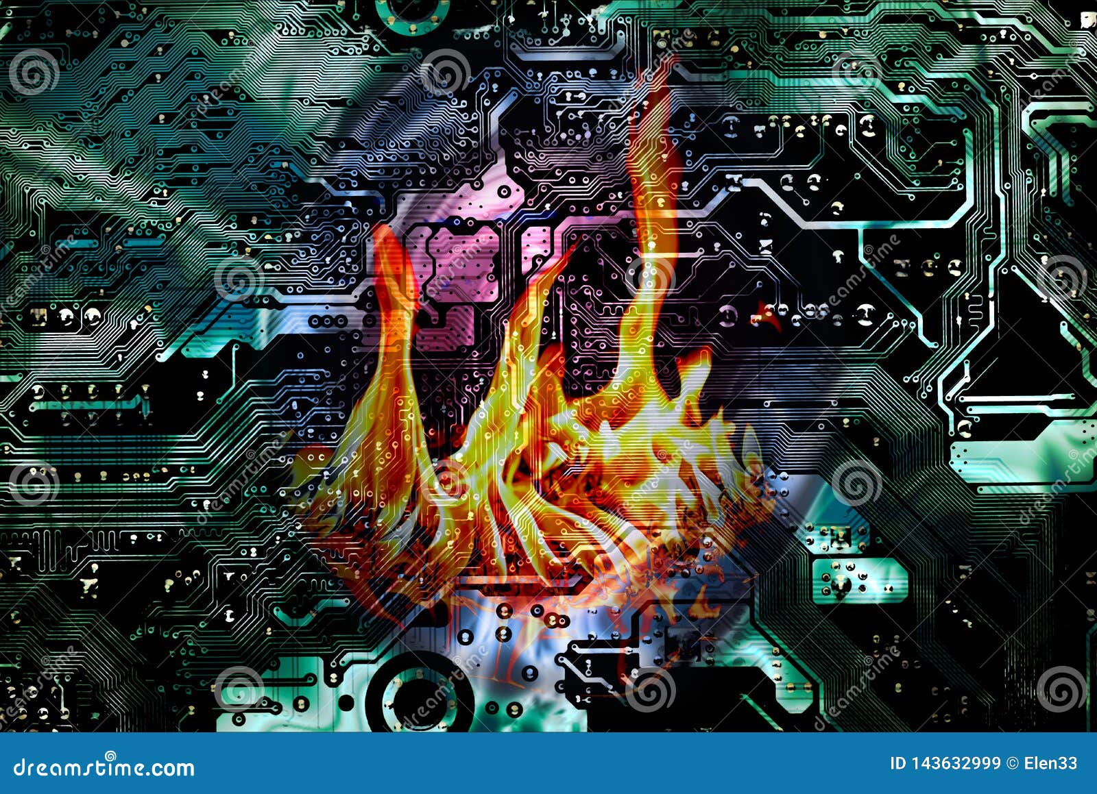 Data on fire. stock image. Image of fire, internet, circuitry - 143632999