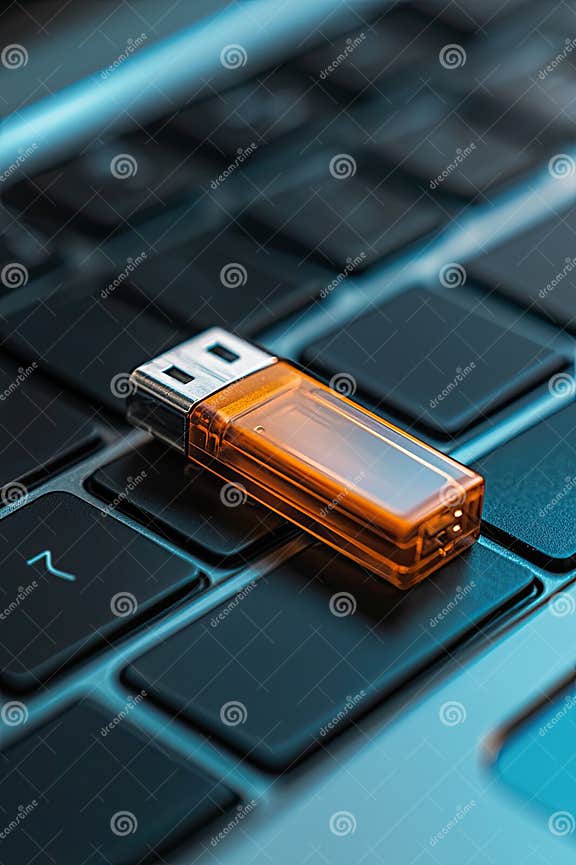 The Data Flash Drive is on the Keyboard. Selective Focus Stock Photo ...