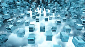 Data Floating in a Digital Cloud, Accessed by Devices on the Ground, Visualizing the Concept of ...