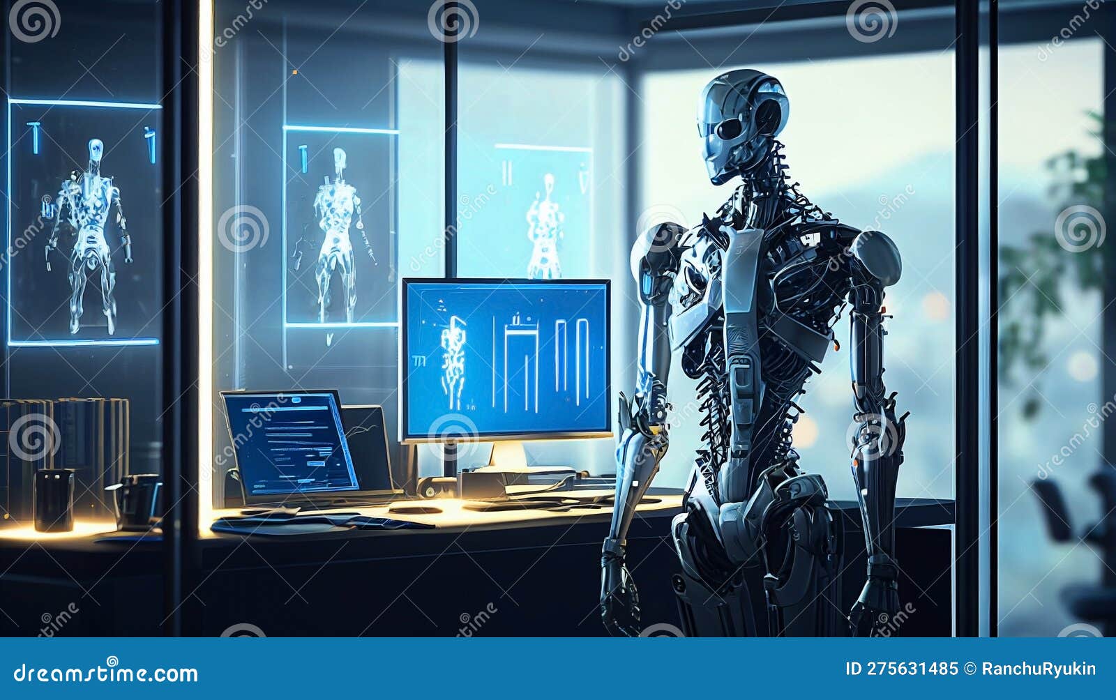 Robot Data Flow Concept Networking. Stock Illustration - Illustration ...