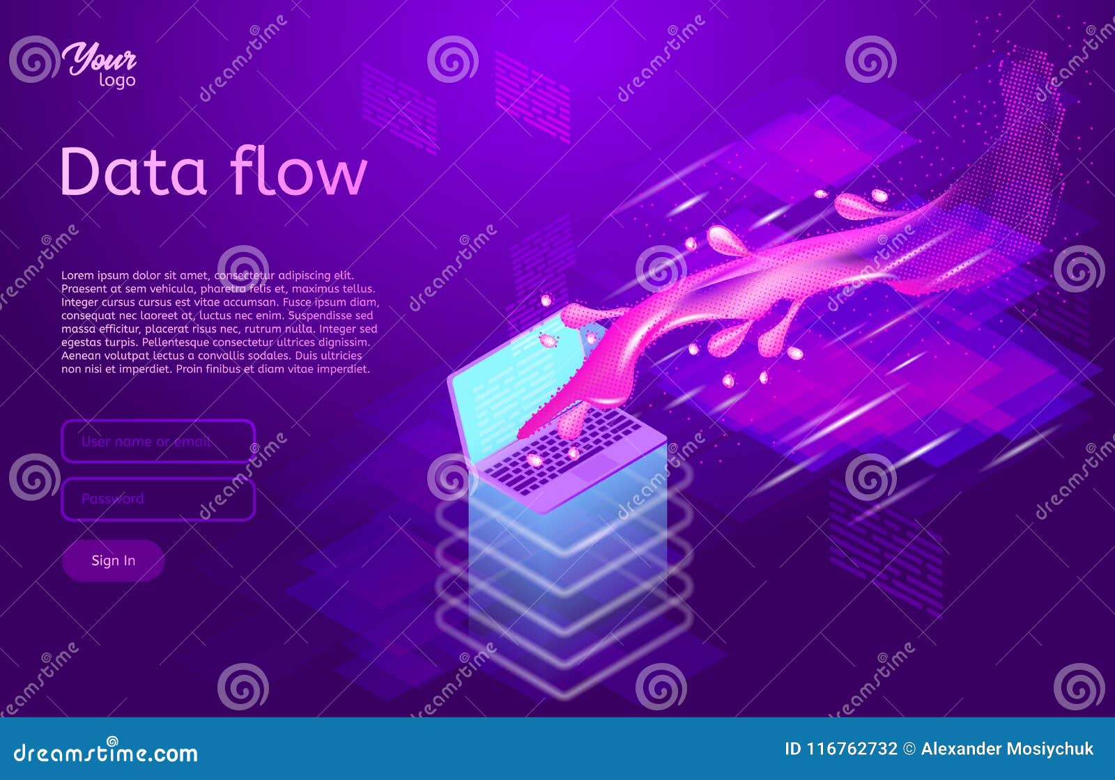 Data Flow Design Concept. Isometric Vector Illustration of Data ...